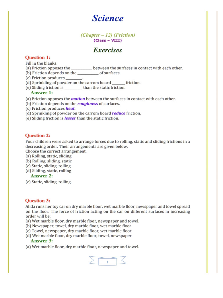 Friction Exercise Pdf