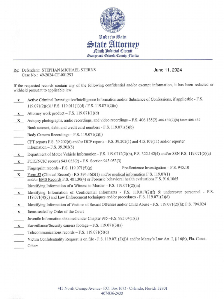REUPLOAD Stephan Sterns - Documents Released by Orange-Osceola State ...