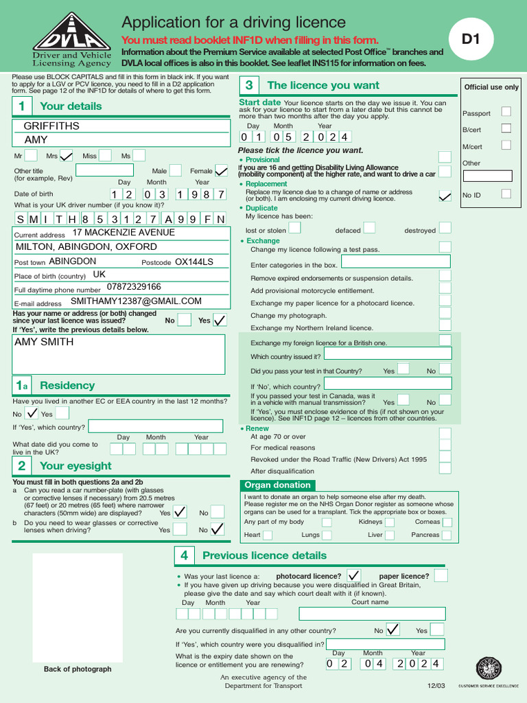 d1 Form Dvla | PDF | Organ Donation | Identity Document