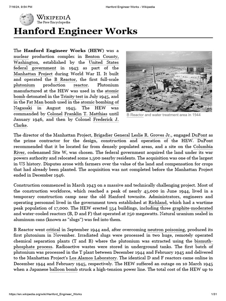 Hanford Engineer Works | PDF | Manhattan Project | Plutonium
