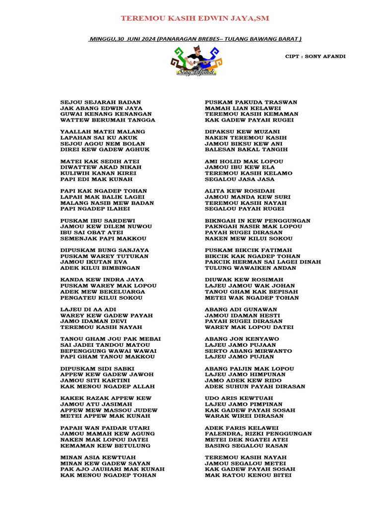 Teremou Kasih Edwin Jaya, SM | PDF