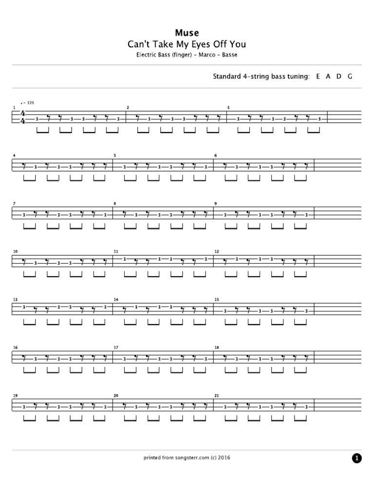 Can't Take My Eyes Off You Bass Tab by Muse | PDF