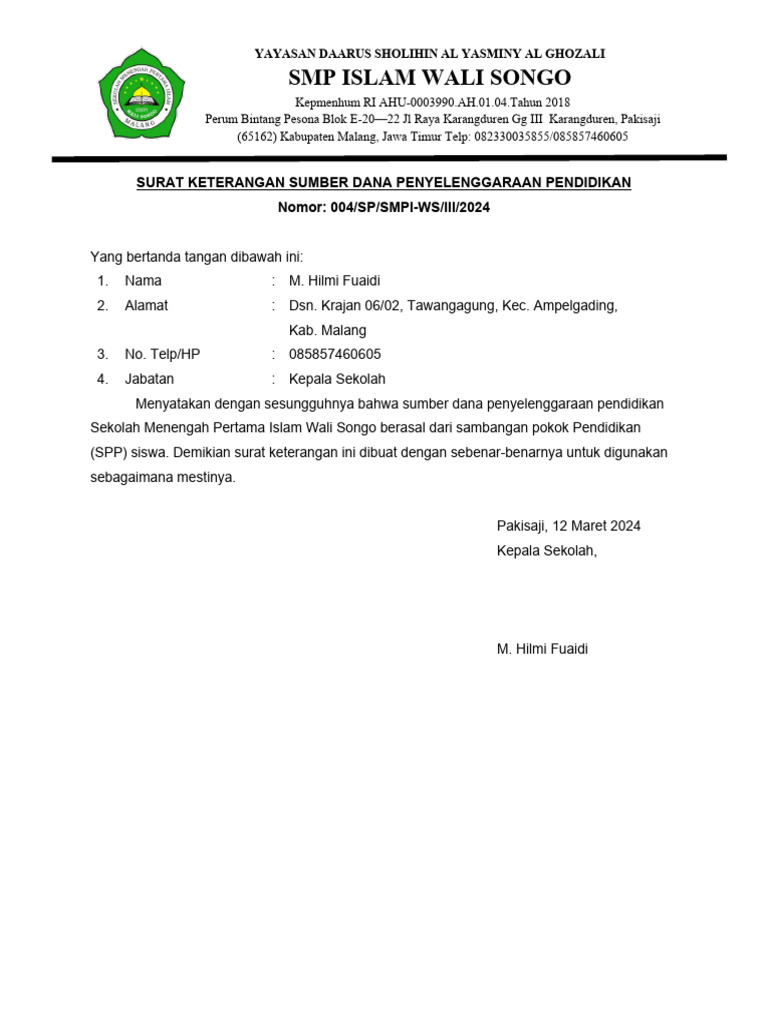 Surat Keterangan Tidak Menggunakan Fasilitas Negara | PDF