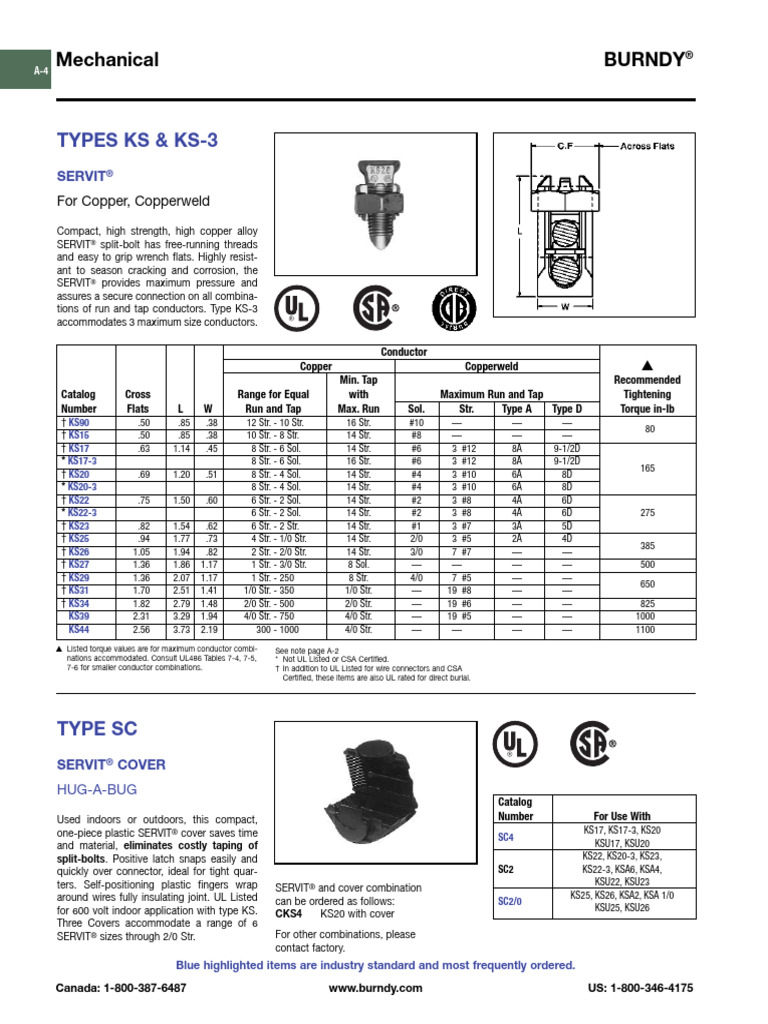 Types Ks & Ks-3: Mechanical Burndy | PDF | Building Materials ...