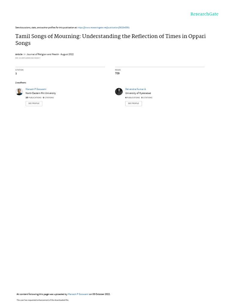 Tamil Songsof Mourning Understandingthe Reflectionsof Timesin Oppari ...