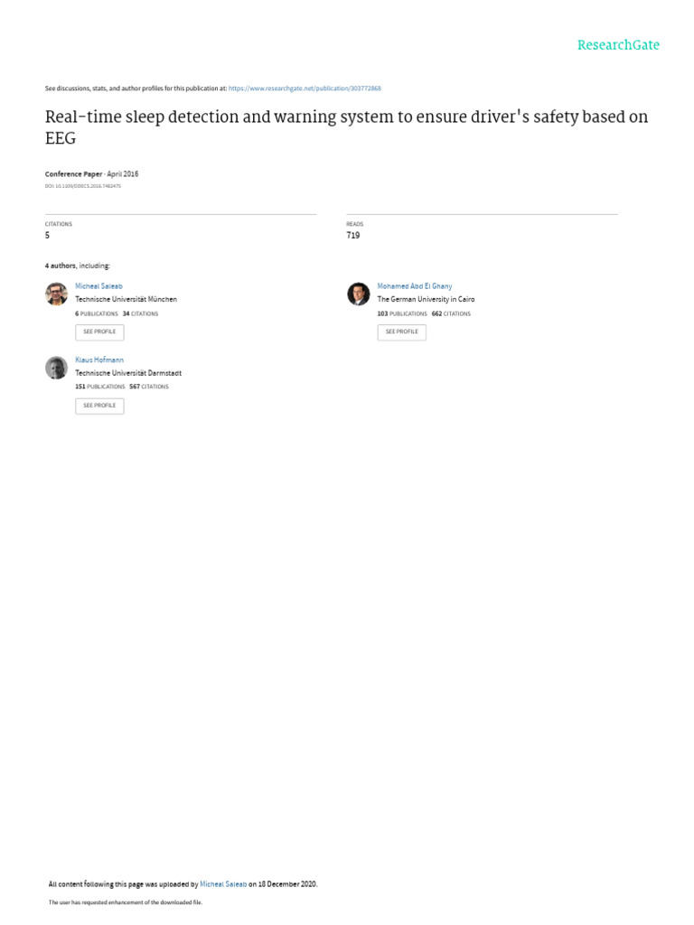 EEG-Based Driver Sleep Detection System | PDF | Monitoring (Medicine ...