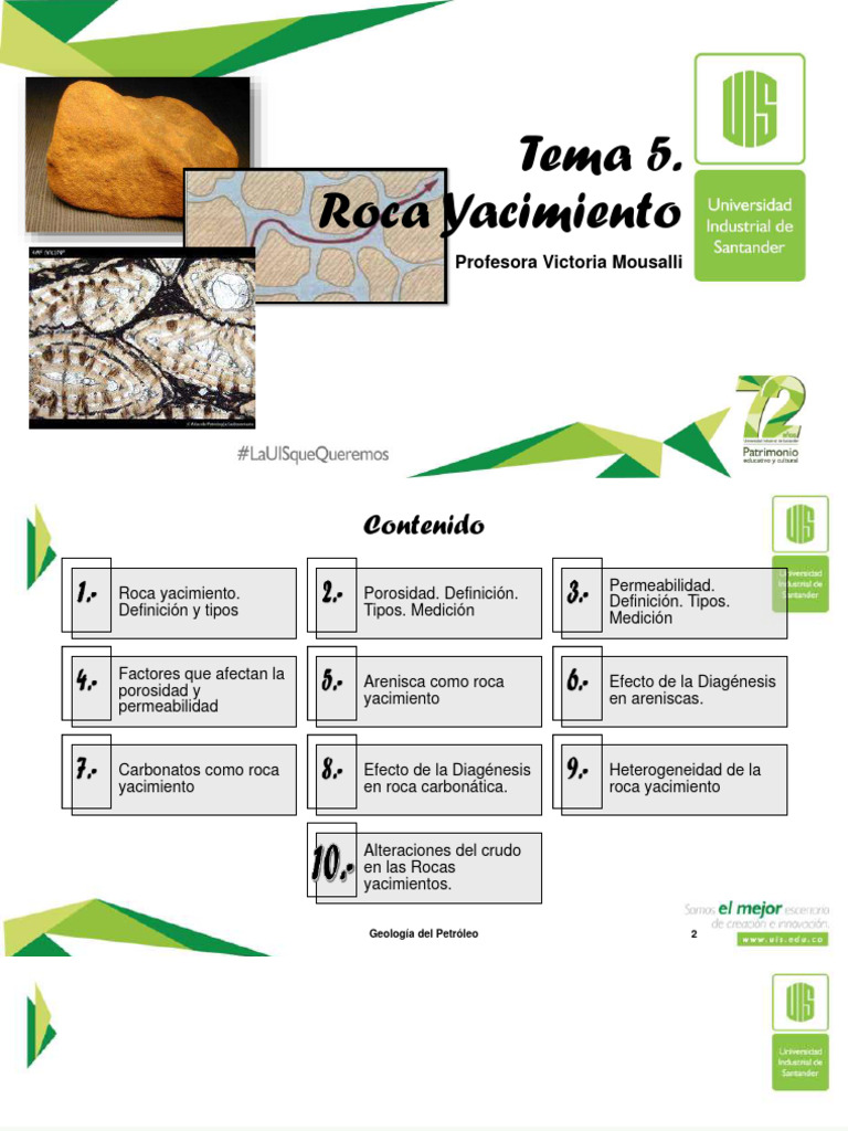 Tema 2 Rocas Yacimiento | PDF | Depósito de petróleo | Arenisca