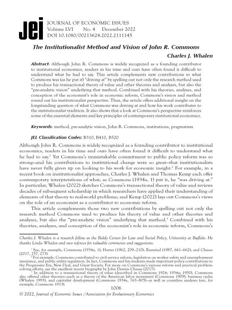 The Institucionalist Method and Vision of John R. Commons | PDF ...