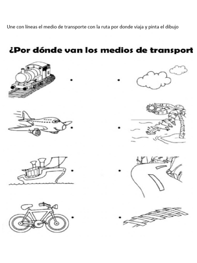 Une Con Líneas El Medio de Transporte Con La Ruta Por Donde Viaja y ...