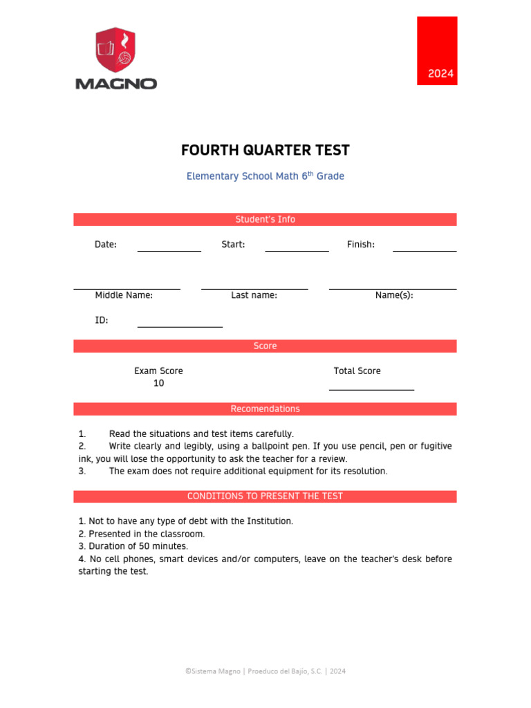 math test 6B 2024 | Download Free PDF | Area | Triangle