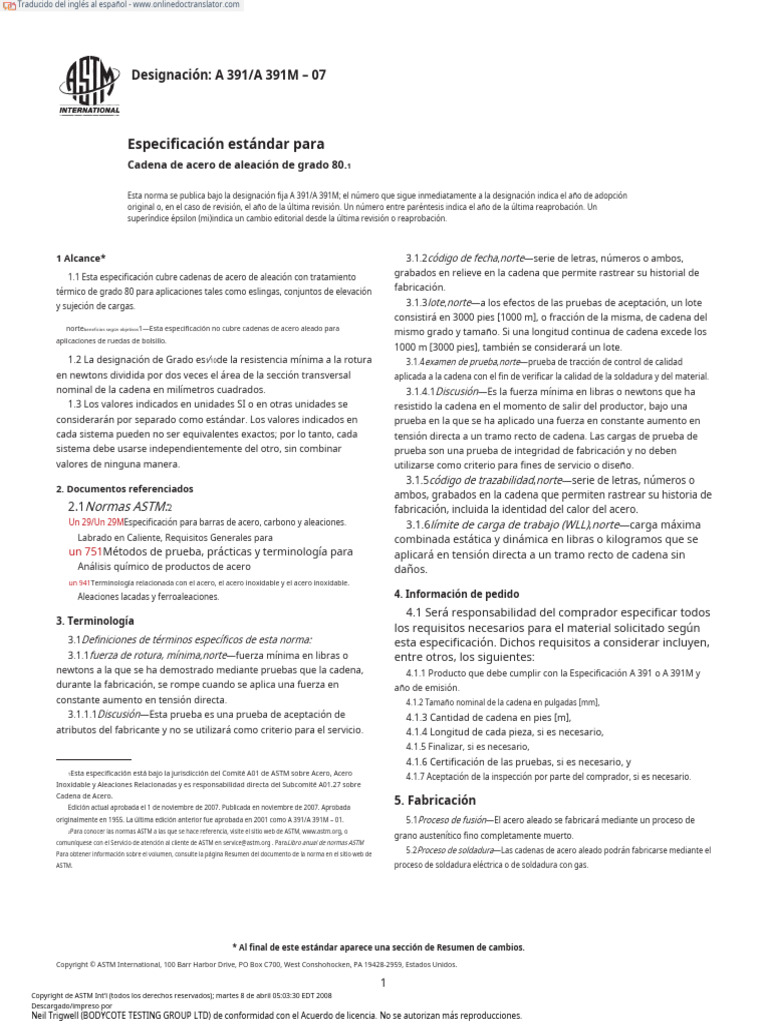 ASTM A391 A391M 07.en - Es | PDF | Acero | Aleación