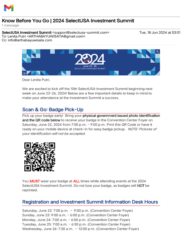 Gmail - Know Before You Go - 2024 SelectUSA Investment Summit | PDF ...