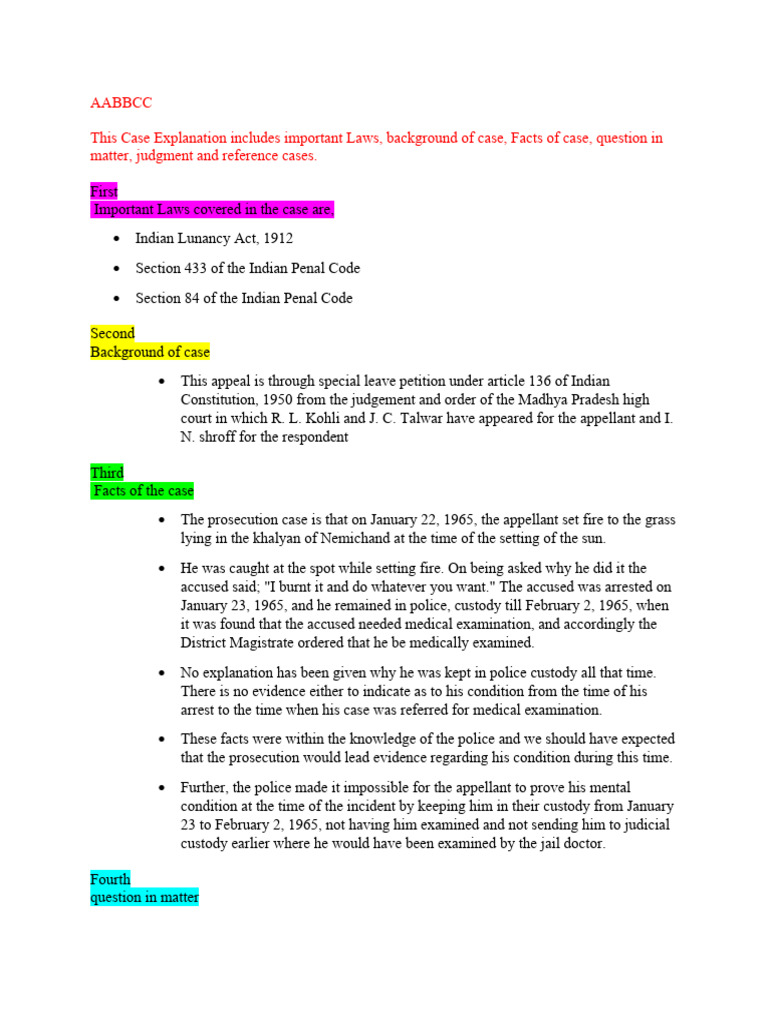 Aabbcc This Case Explanation Includes Important Laws, Background of ...