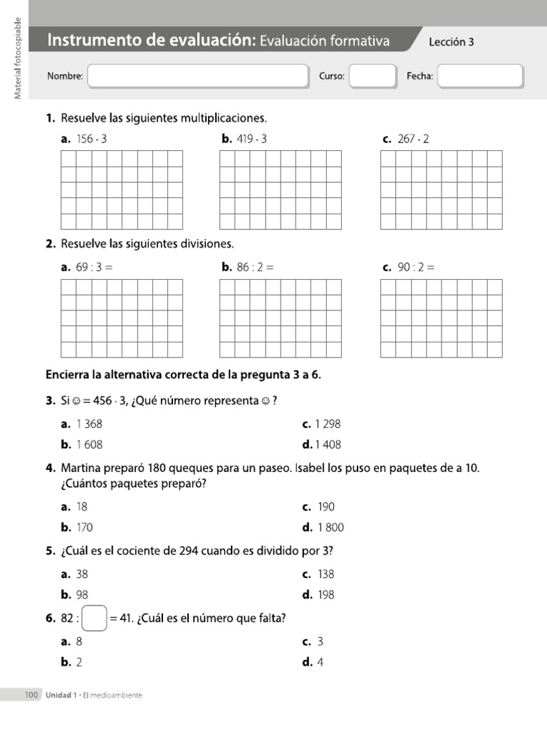Prueba Formativa de Multiplicaciones Cuarto | PDF