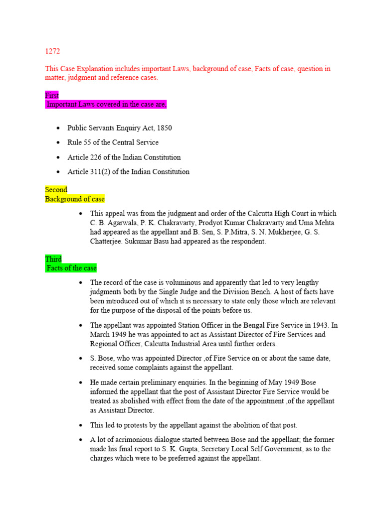 1272 This Case Explanation Includes Important Laws, Background of Case ...