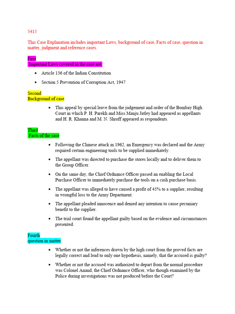 5415 This Case Explanation Includes Important Laws, Background of Case ...