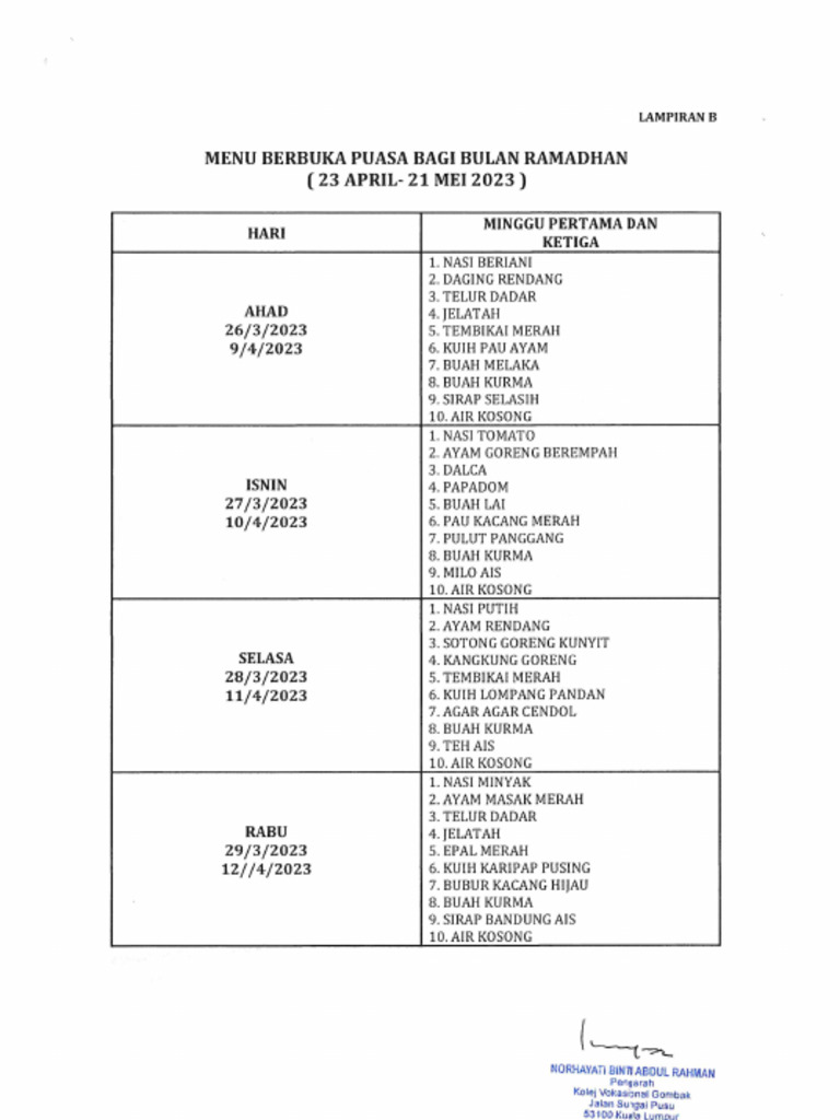 Menu Ramadhan Dewan Makan 2023 | PDF