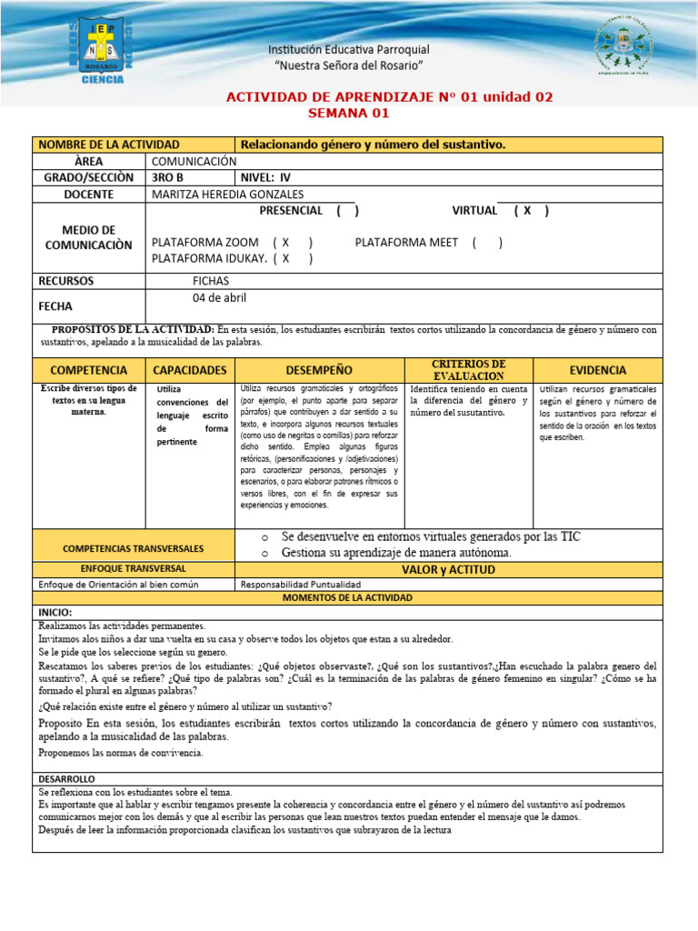 Sesion Genero Numero | PDF | Sustantivo | Sintaxis Sesion Genero Numero | PDF | Sustantivo | Sintaxis