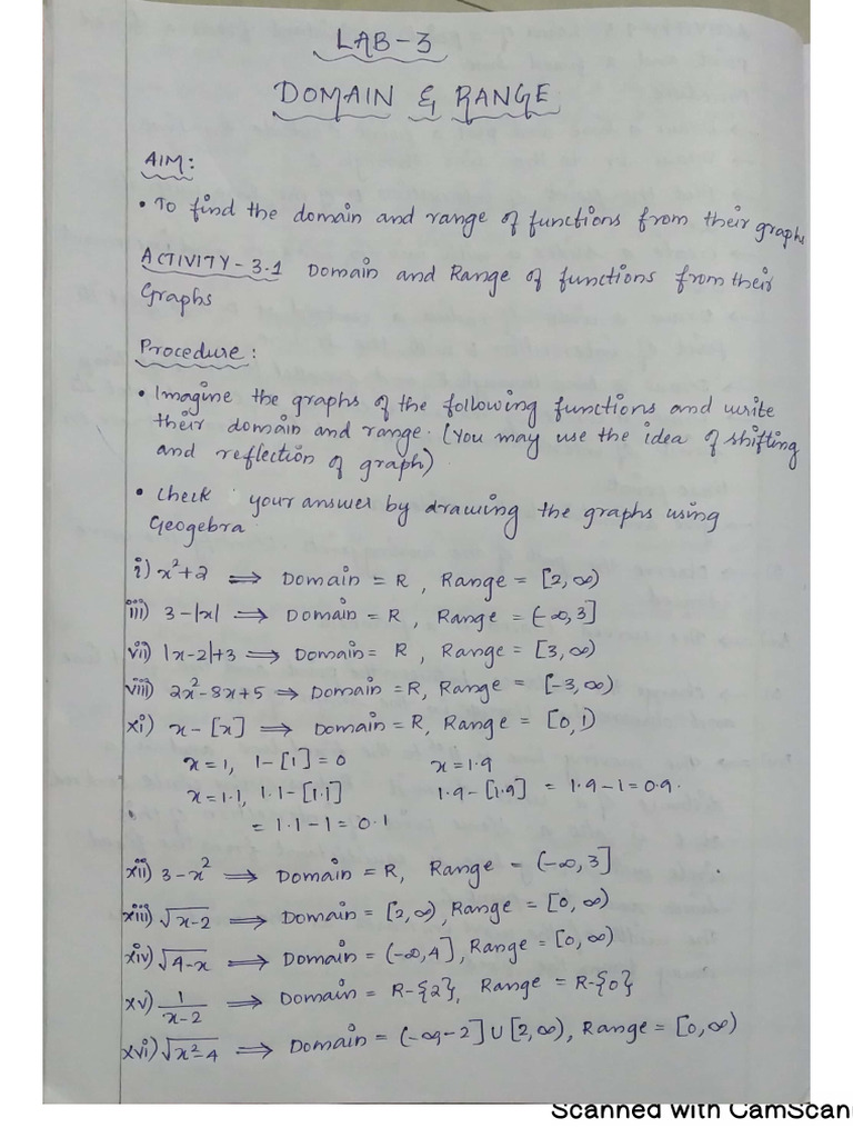 Maths Lab 3 - Domain and Range | PDF