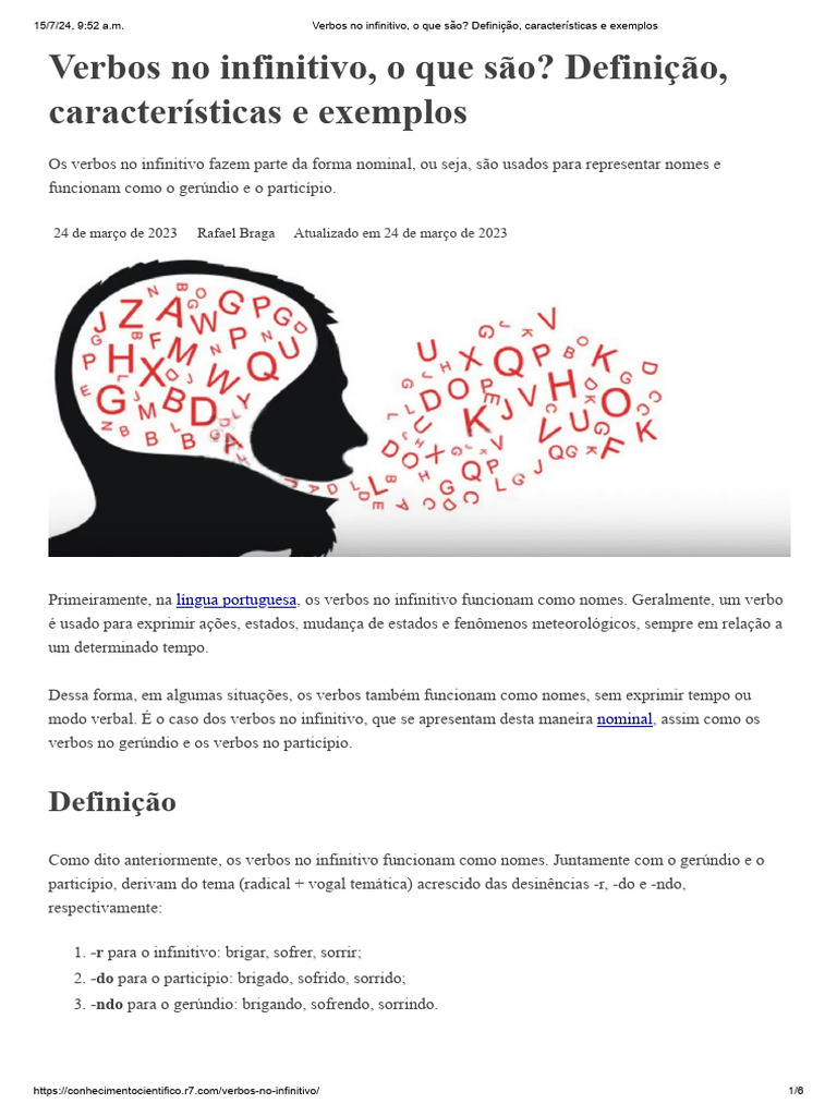 Verbos No Infinitivo, o Que São - Definição, Características e Exemplos ...