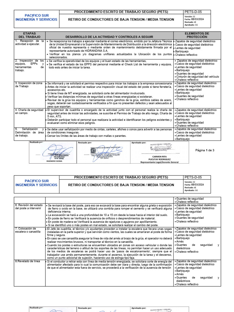 Pet-05 - Retiro de Conductores Aeros BT o MT Version 1.2 | PDF ...