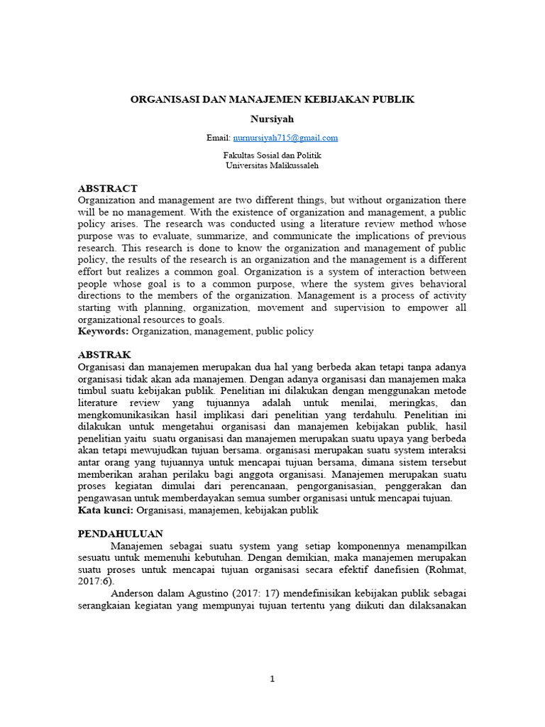 Jurnal Nursiyah Mahasiswa MAP Universitas Malikussaleh | PDF