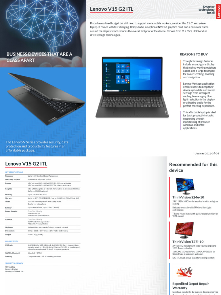 Lenovo-V15-Datasheet | PDF | Usb | Laptop