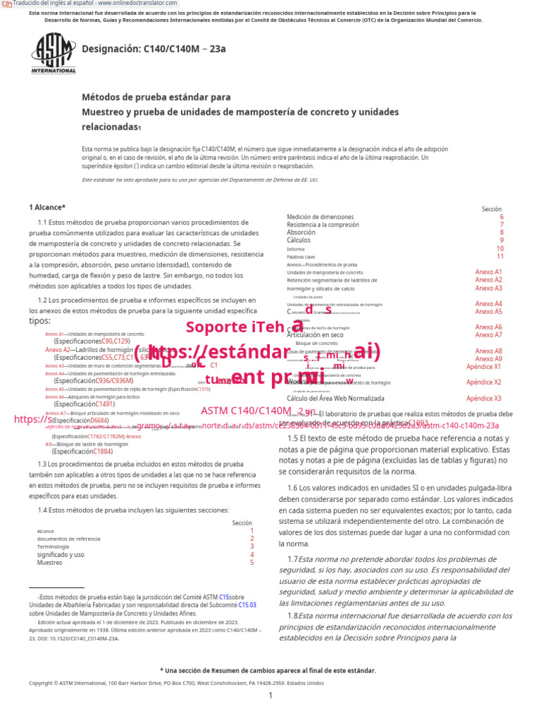 ASTM C140 C140M 23a.en - Es | PDF | Hormigón | Albañilería