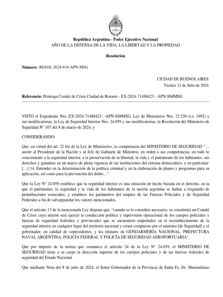 Resolución 2024-634 | PDF | Ministerio (Departamento de Gobierno) | Policía