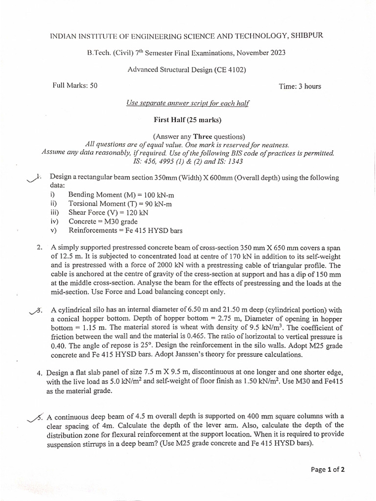 Advanced Design of Structures (CE4102) | PDF