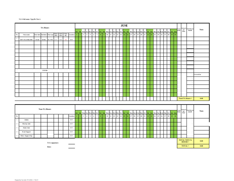 TA Timesheet (JUNE) | PDF