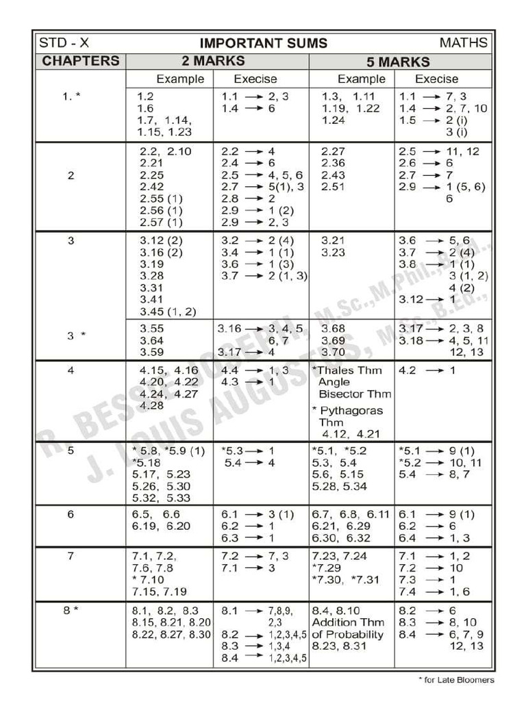 Namma Kalvi 10th Maths Important Sums For Slow Learners 216437 | PDF