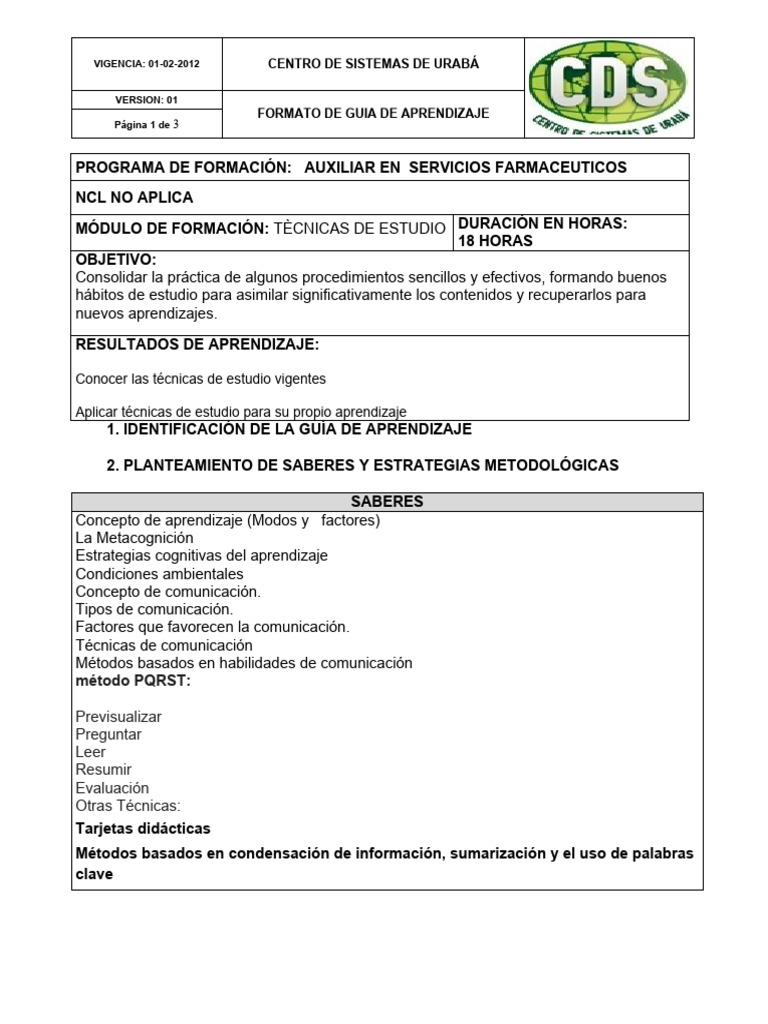 Tècnicas de Estudio | PDF | Habilidades de estudio | Aprendizaje