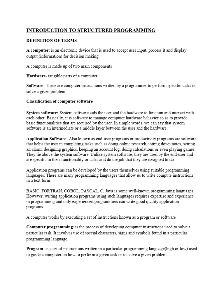 Introduction To Structured Programming | PDF | Computer Programming | Programming