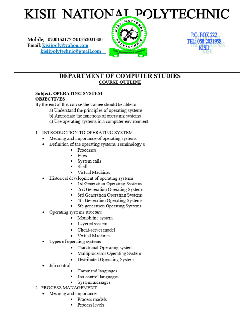 Operating System Course Outline_1 | PDF | Process (Computing ... Operating System Course Outline_1 | PDF | Process (Computing ...