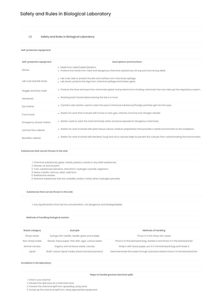 Safety and Rules in Biology Laboratory | PDF | Chemistry | Chemical ...