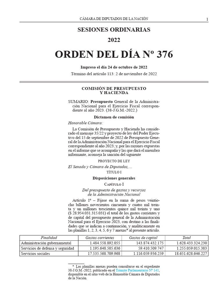Orden Del Día 376 | PDF | Deuda | Pensión