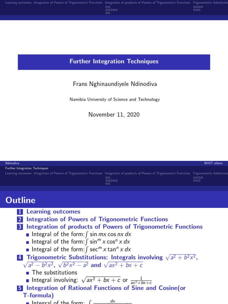 Further Integration Techniques | PDF | Trigonometric Functions | Integral