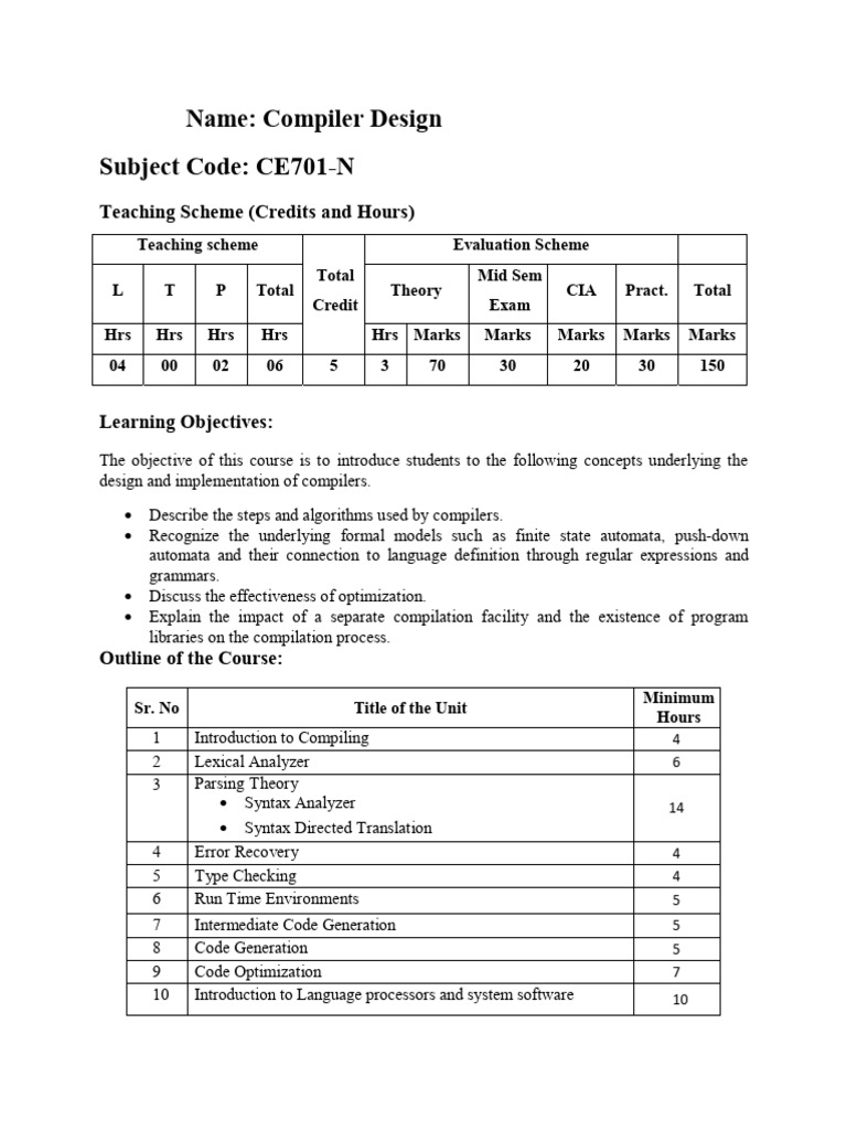 CE701-N Compiler Design | PDF | Parsing | Compiler