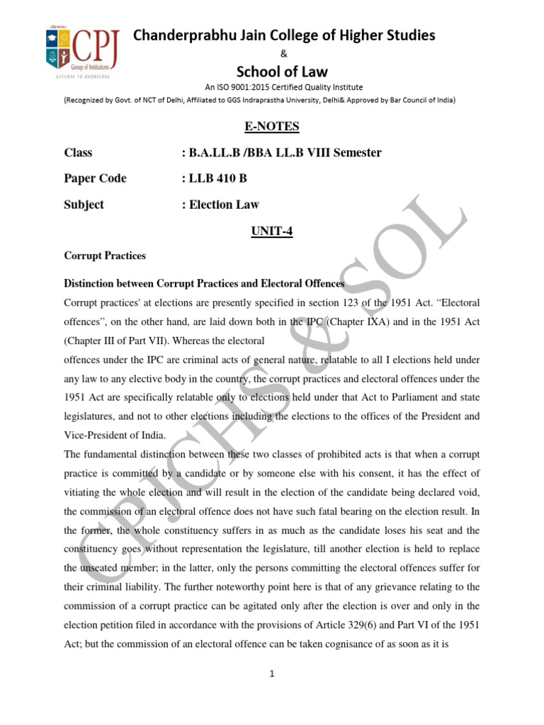 Unit-4 Election Law E-Notes | Download Free PDF | Opinion Poll | Elections