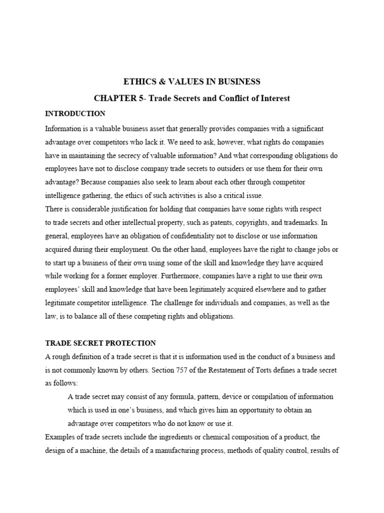 ETHICS - Chapter 5 | PDF | Trade Secret | Conflict Of Interest