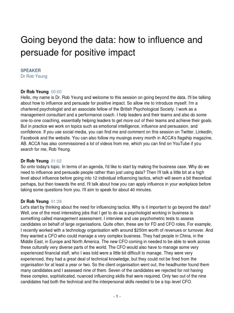 Going Beyond The Data: How To Influence and Persuade For Positive Impact | PDF | Chief Financial ...
