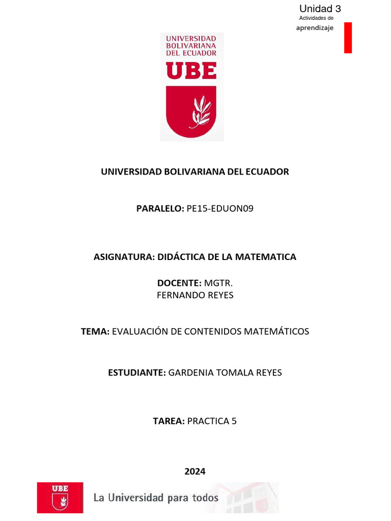 Tarea Práctica 5 Matematicas | PDF | Aprendiendo estilos | Evaluación
