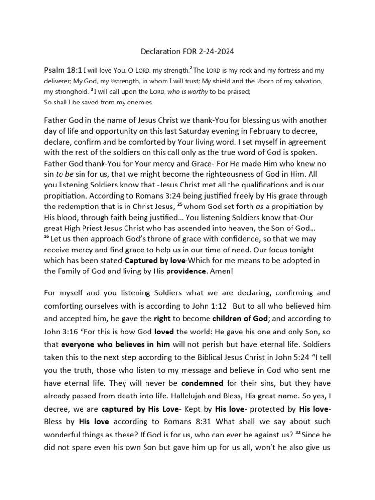 Declaration 2-3-2024 | Download Free PDF | Grace In Christianity | Eternal Life (Christianity)