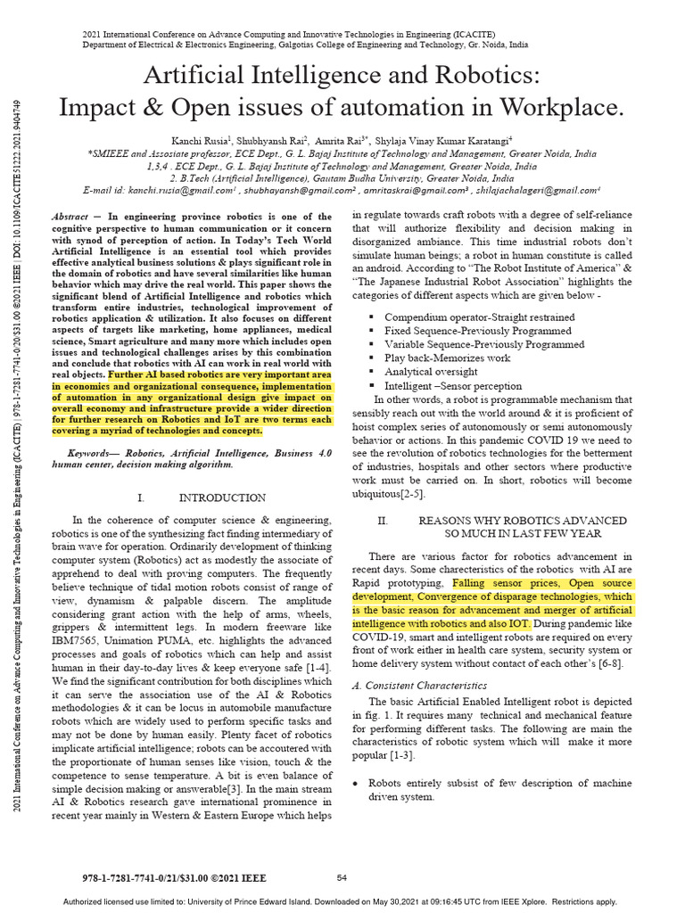 SSOH V3.5: Robotics and AI Integration | PDF | Learning | Computational ...