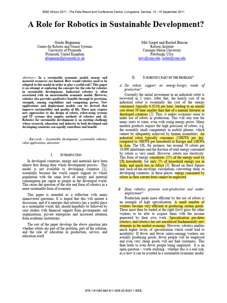 A Role For Robotics in Sustainable Development? | PDF | Robotics ...