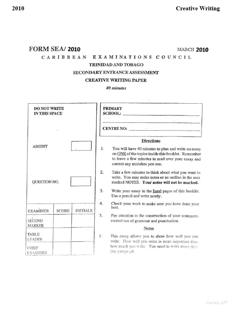 SEA 2010 Creative Writing Past Paper | PDF