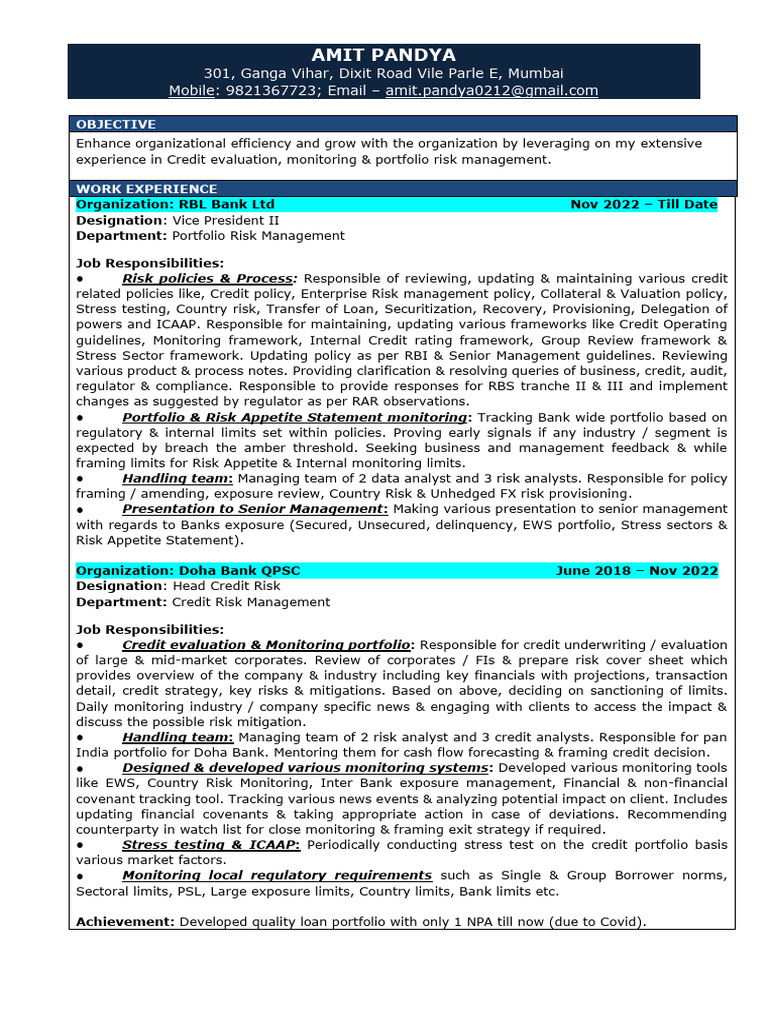 Amit Pandya - 2024 | PDF | Financial Analyst | Risk
