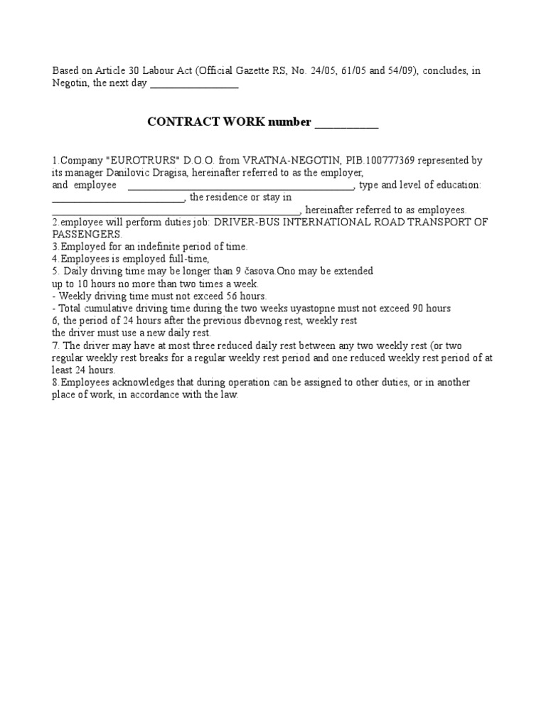 CONTRACT WORK Number | PDF | Per Diem | Employment