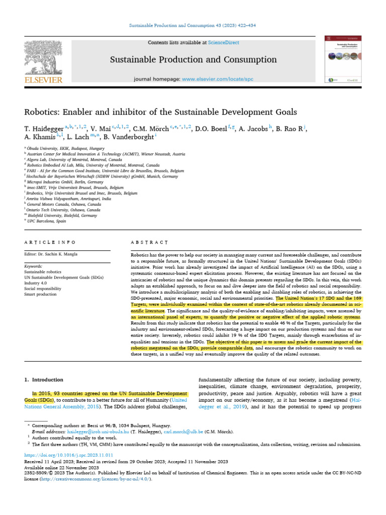 Robotics: Enabler and inhibitor of the Sustainable Development Goals ...